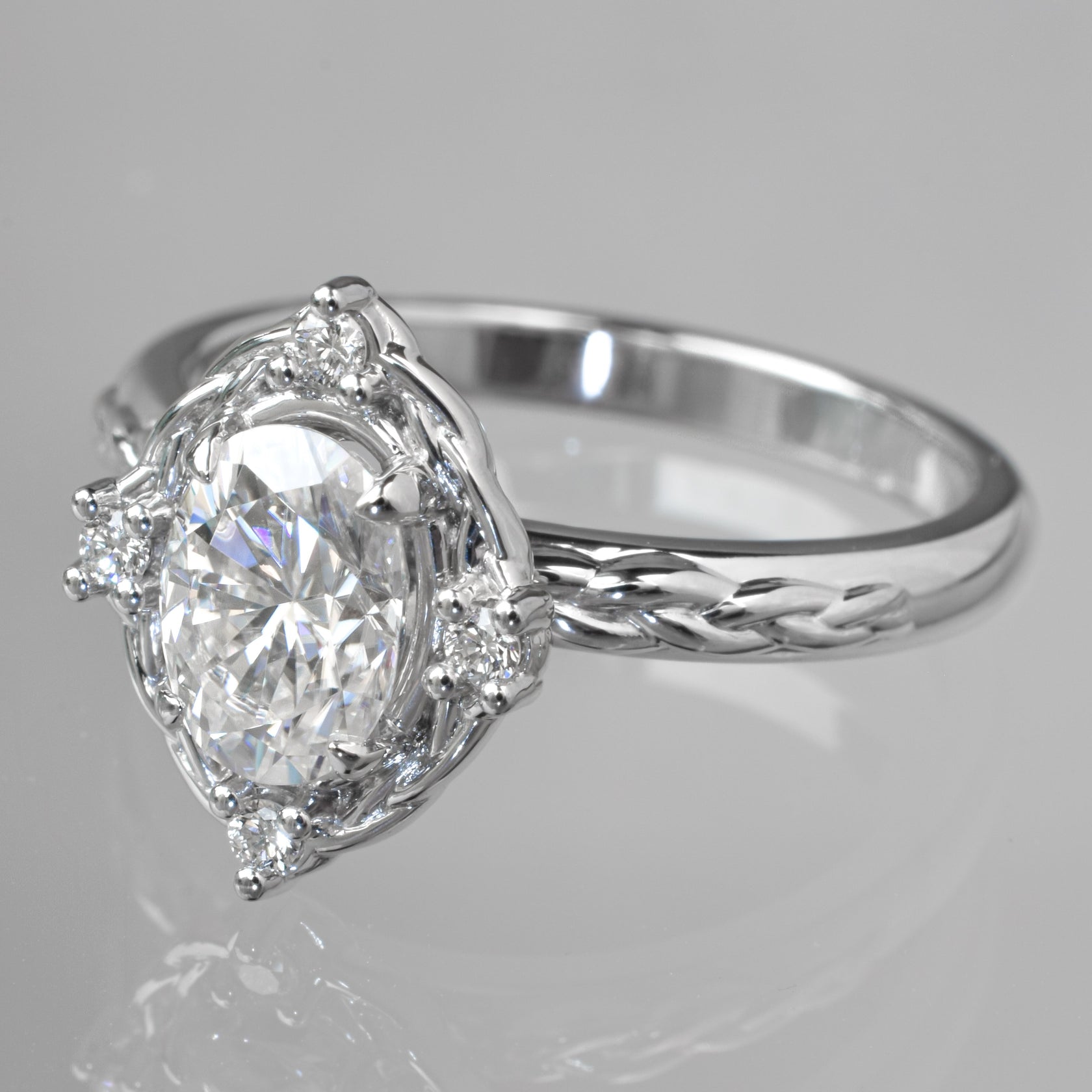 Oval Moissanite Halo Engagement Ring in 14K or 18K Gold – Pete Rhodes ...