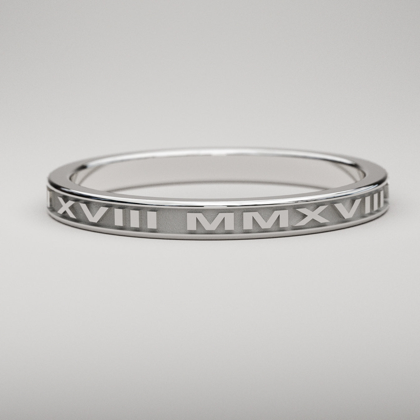 Custom date Roman Numeral ring in solid 14k yellow gold, 2mm wide ...